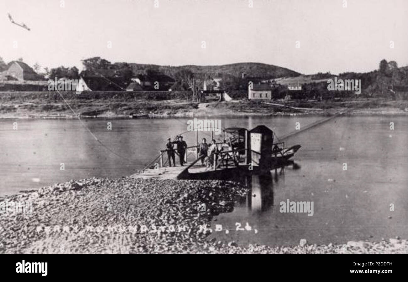 . English: Prior to the construction of the original bridge, a hand ...