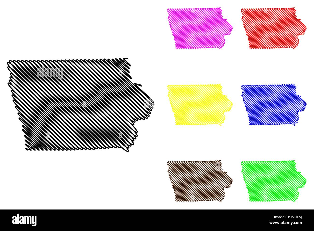 Iowa map vector illustration, scribble sketch Iowa map black, red, blue ...