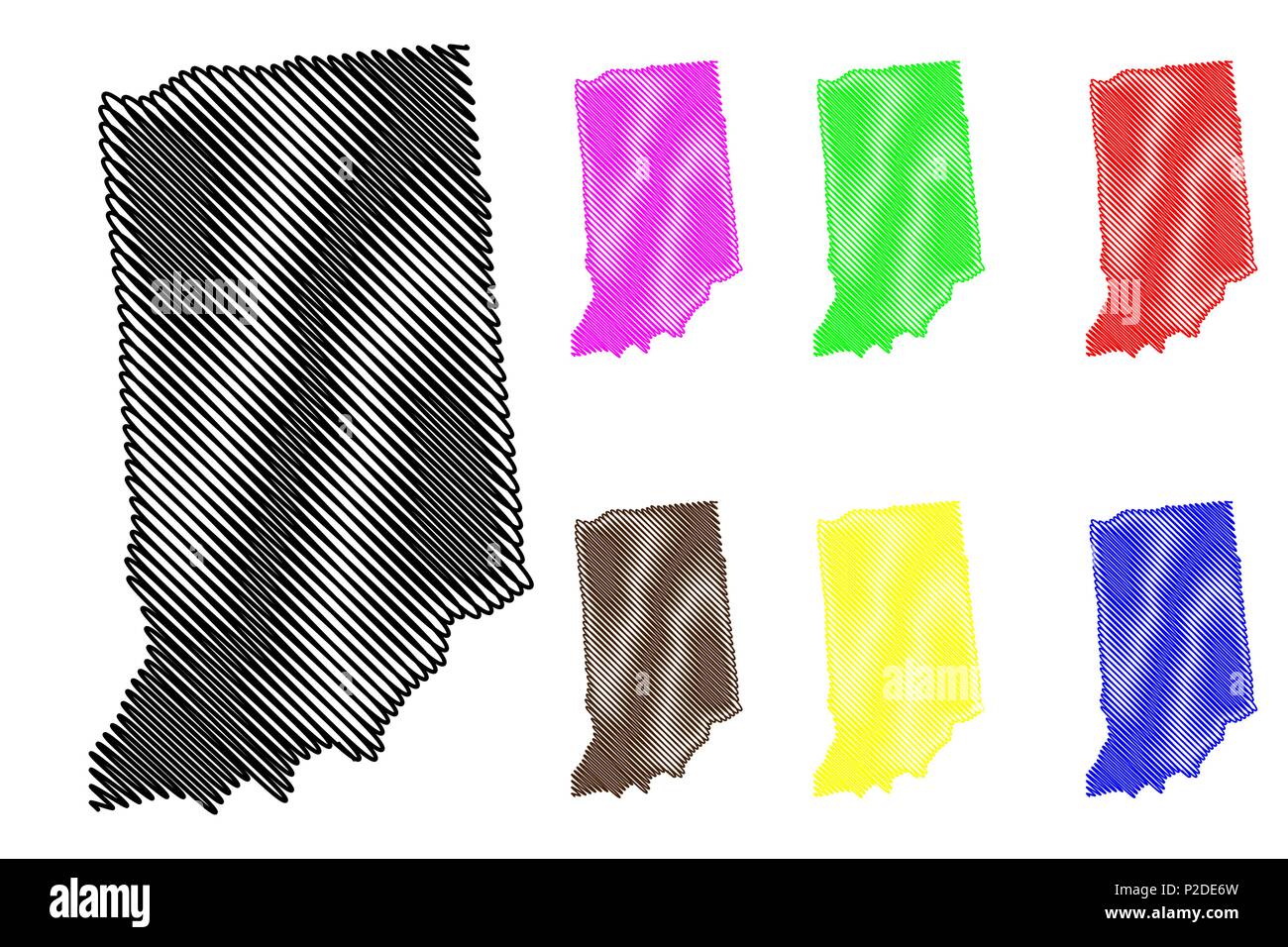 Indiana map vector illustration, scribble sketch Indiana map black, red, blue, green, yellow ...