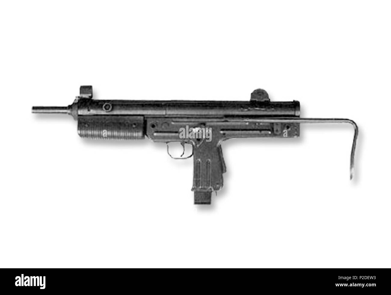 . Left side view of the FMK-3 Mod 2 SMG; note collapsed wireframe stock ...