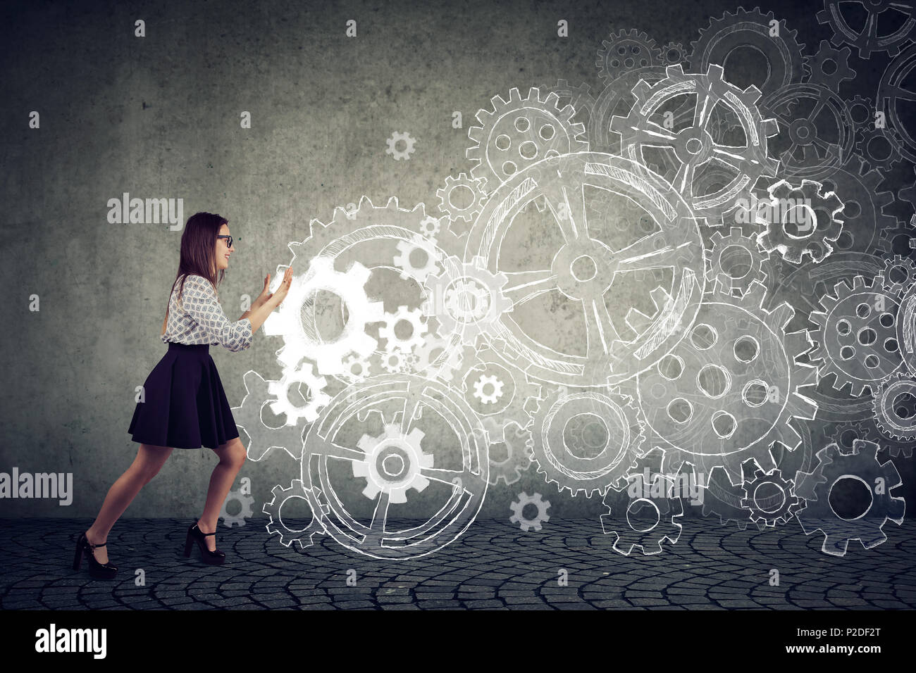Girl pushing wall hi-res stock photography and images - Alamy