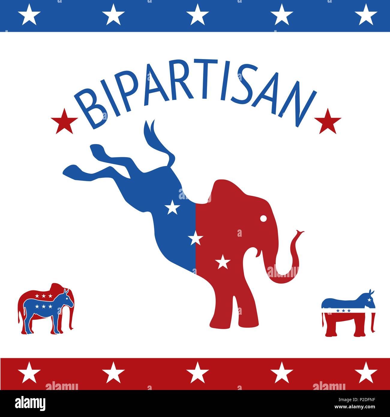 Bipartisan republicans democrats political icons, elephant and donkey ...