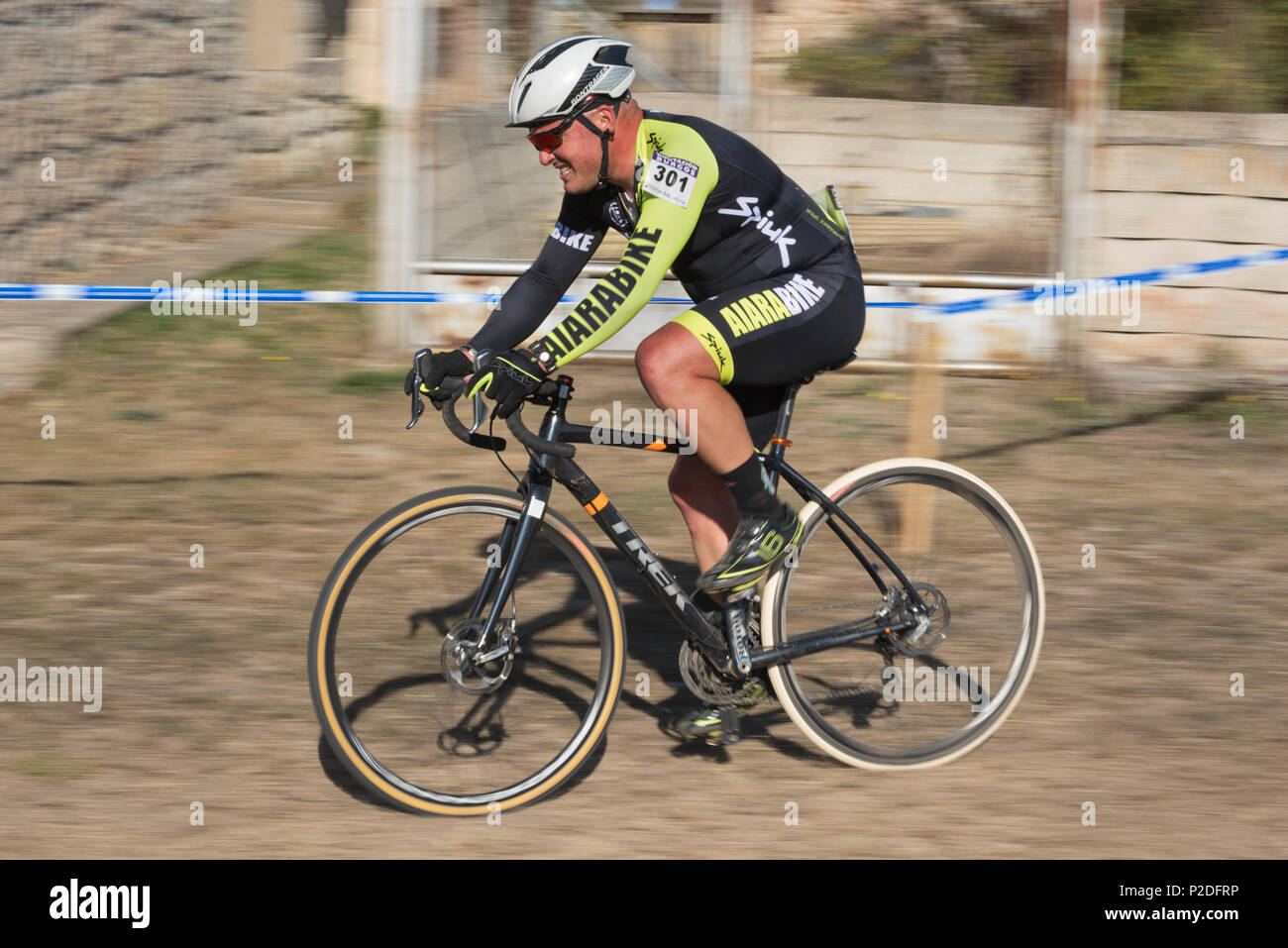 Burgos, Spain - October 12, 2017: A cyclist competes in Fresno de ...