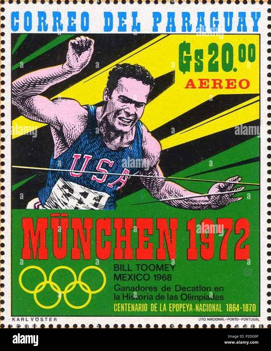 . Bill Toomey . 1971. Unknown 7 Bill Toomey 1971 Paraguay stamp crop ...