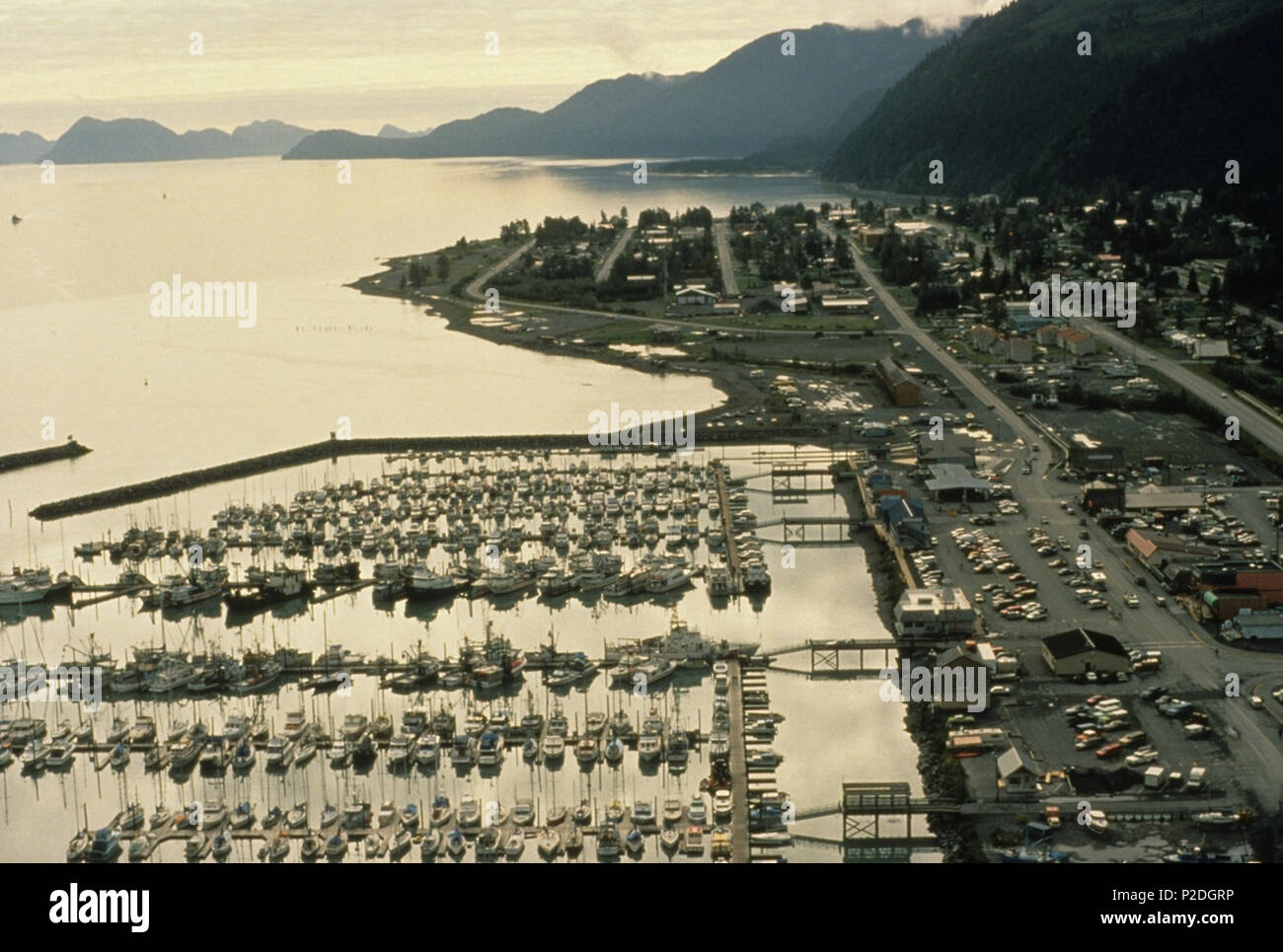 . English: Aerial view of Seward, Alaska, showing the harbor and ...