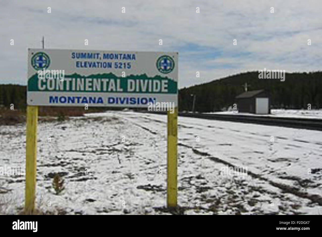 . English: Sign at the Continental Divide at the Train station in Essex ...