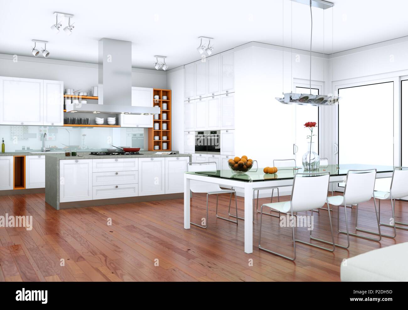 White modern kitchen in a flat with beautiful design Stock Photo - Alamy