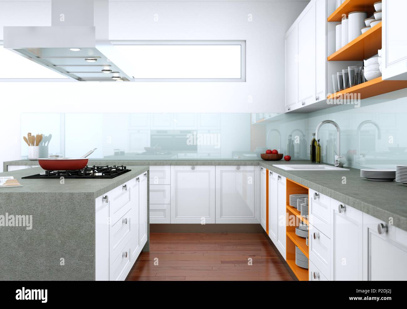 White modern kitchen in a flat with beautiful design Stock Photo - Alamy