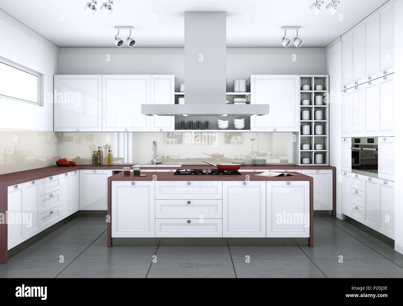 White modern kitchen in a flat with beautiful design Stock Photo - Alamy
