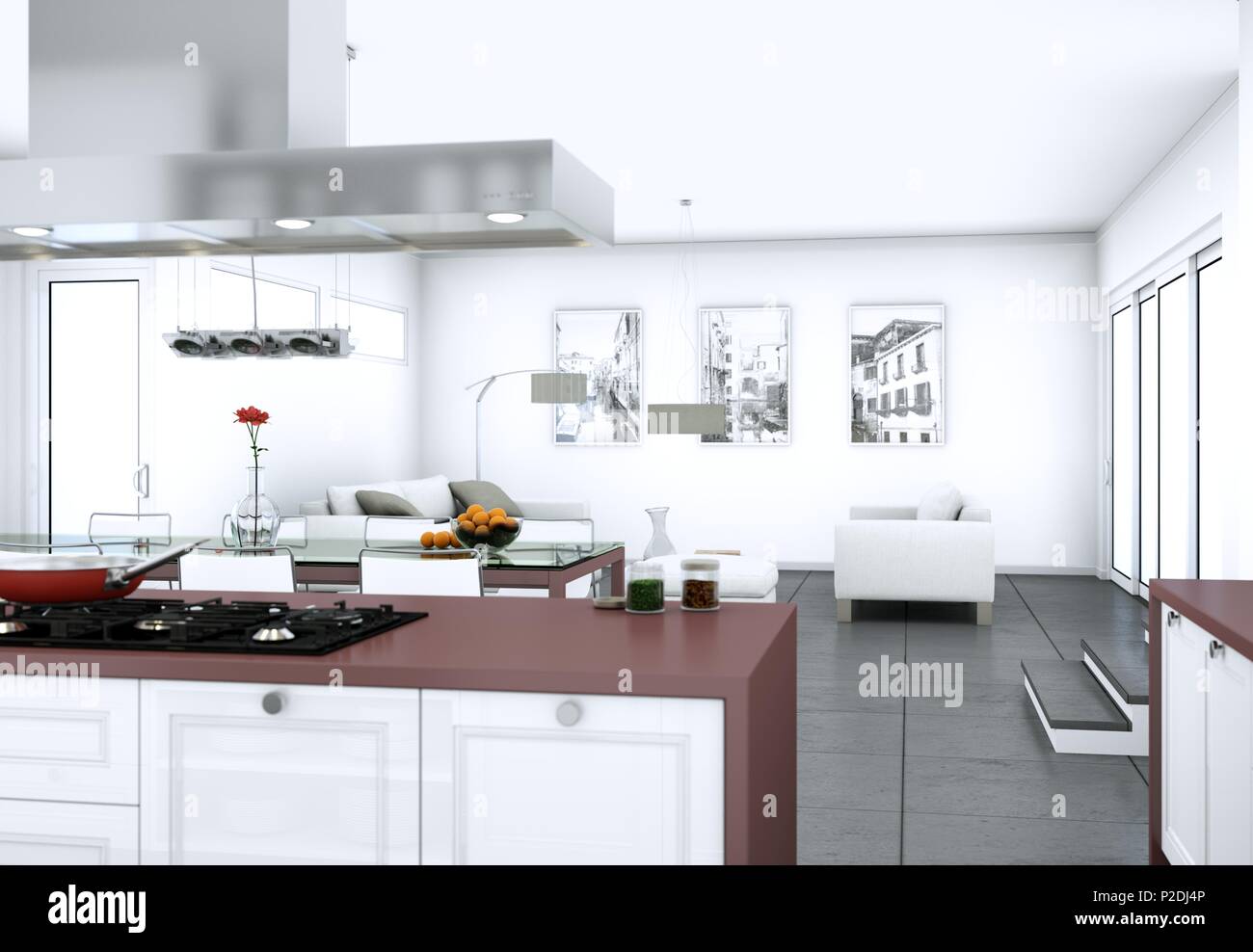 White modern kitchen in a flat with beautiful design Stock Photo - Alamy