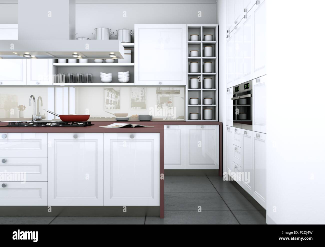 White modern kitchen in a flat with beautiful design Stock Photo - Alamy