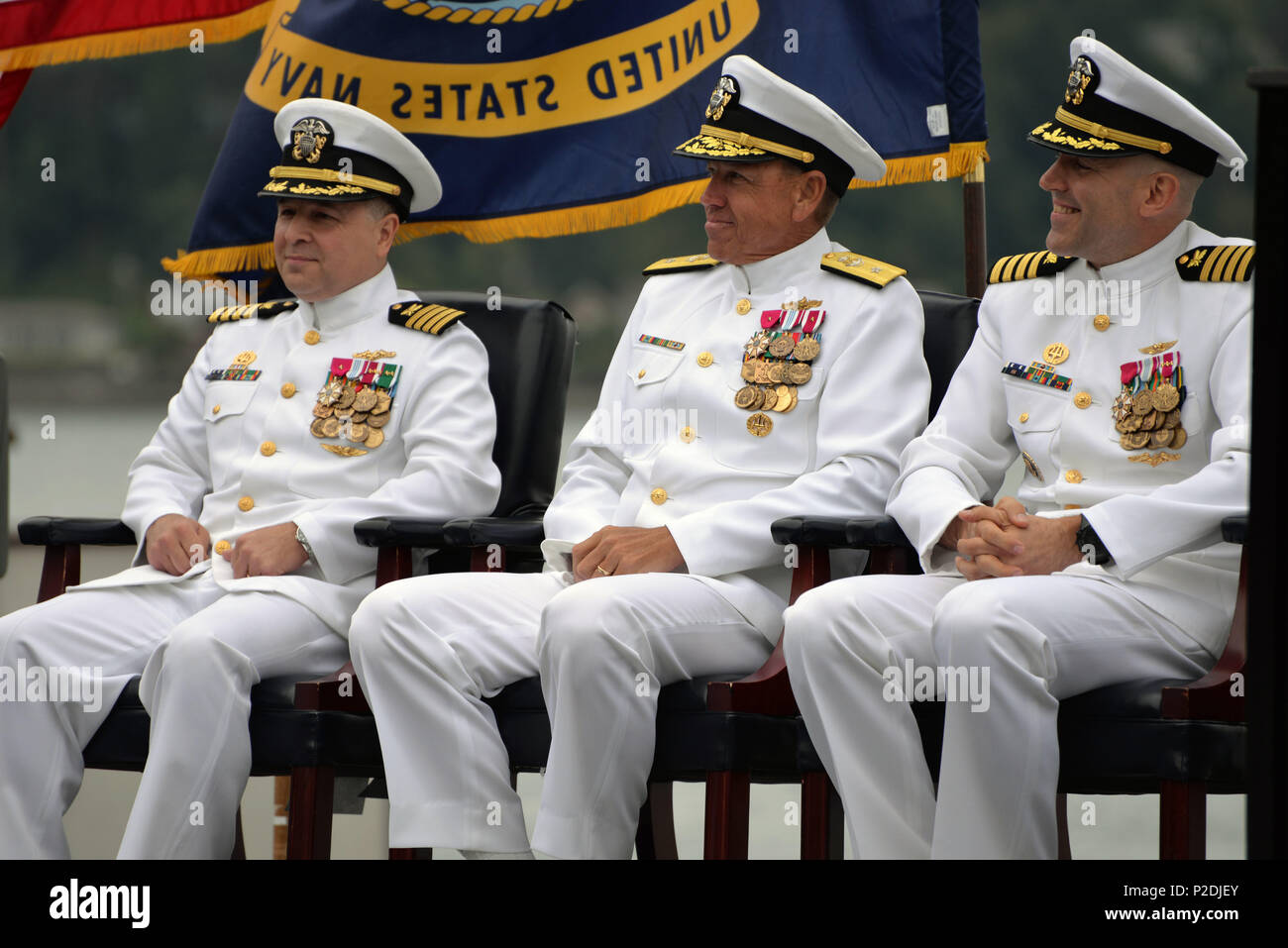 MANCHESTER, Wash. -- Capt. Philippe Grandjean (left), Rear Adm. James R ...