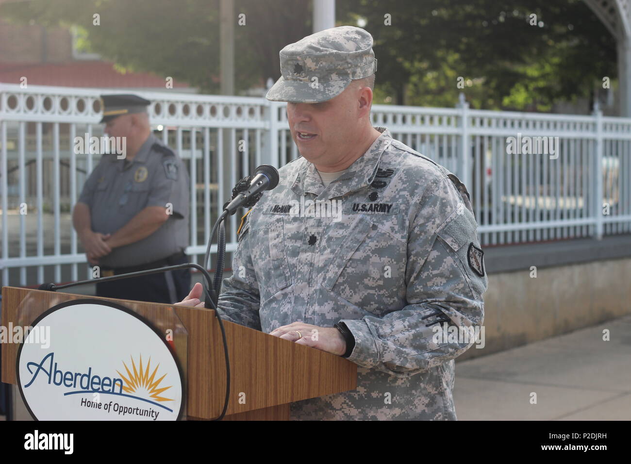 Lt. Col. Doug McNair, intelligence officer, 20th CBRNE Command, spoke ...