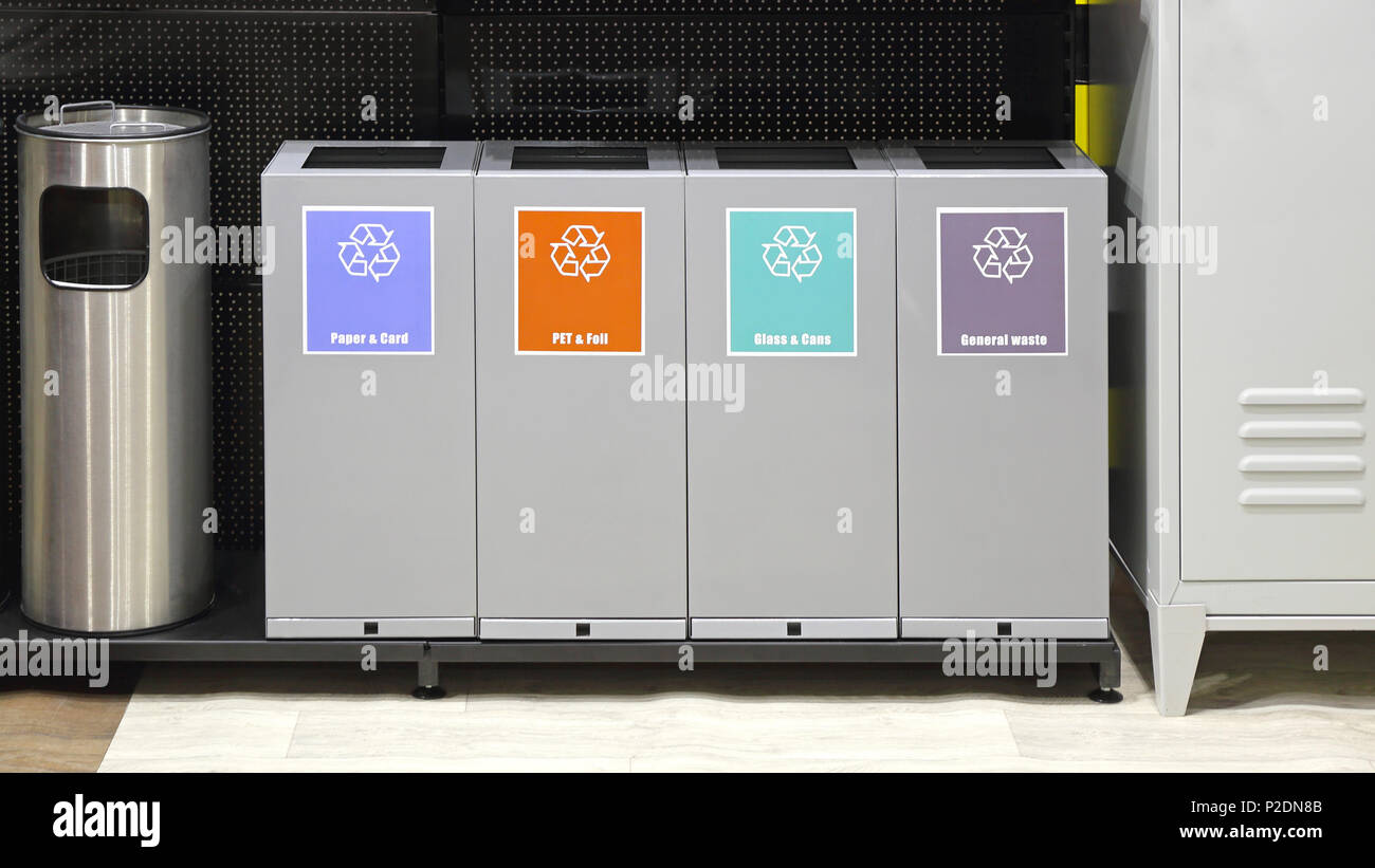 Sorting Bins For Recycling Trash and Waste Stock Photo - Alamy