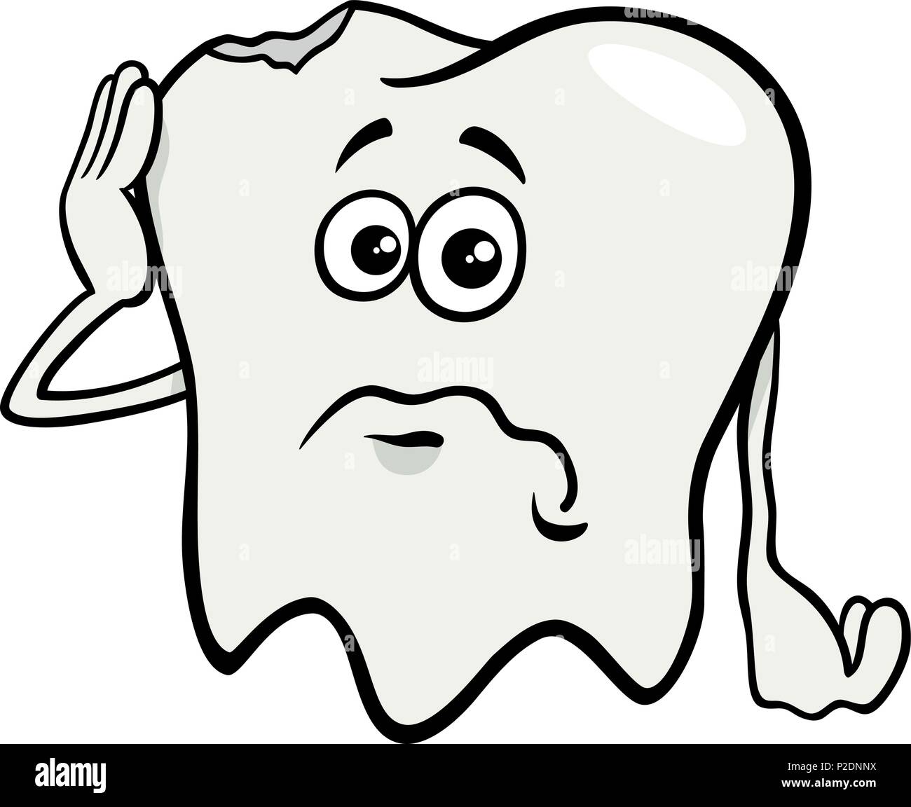 Cartoon Illustration Of Sad Tooth Character With Cavity Stock Vector