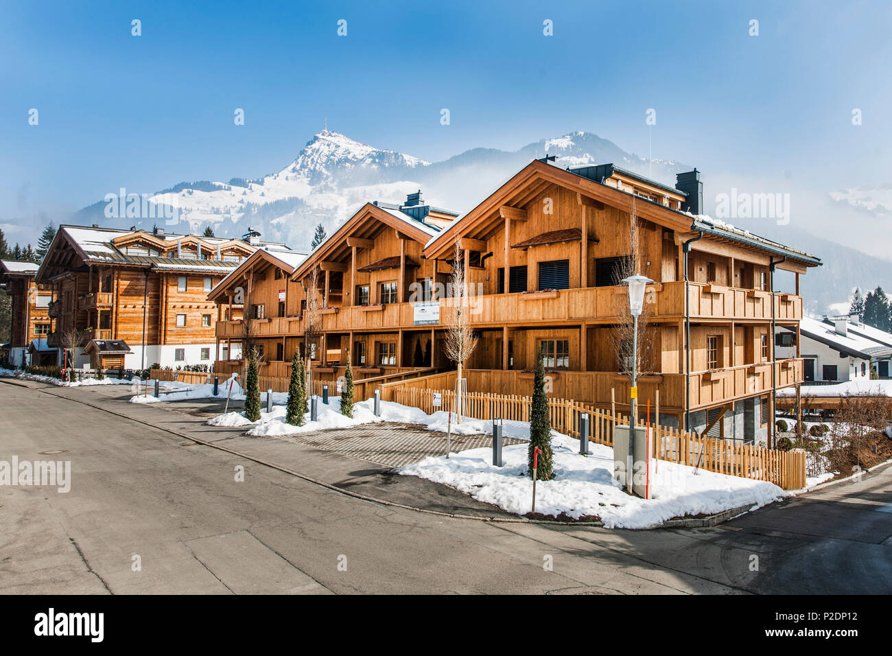 houses in Kitzbuehel in a typical Alpine style, Tyrol, Austria, Europe ...
