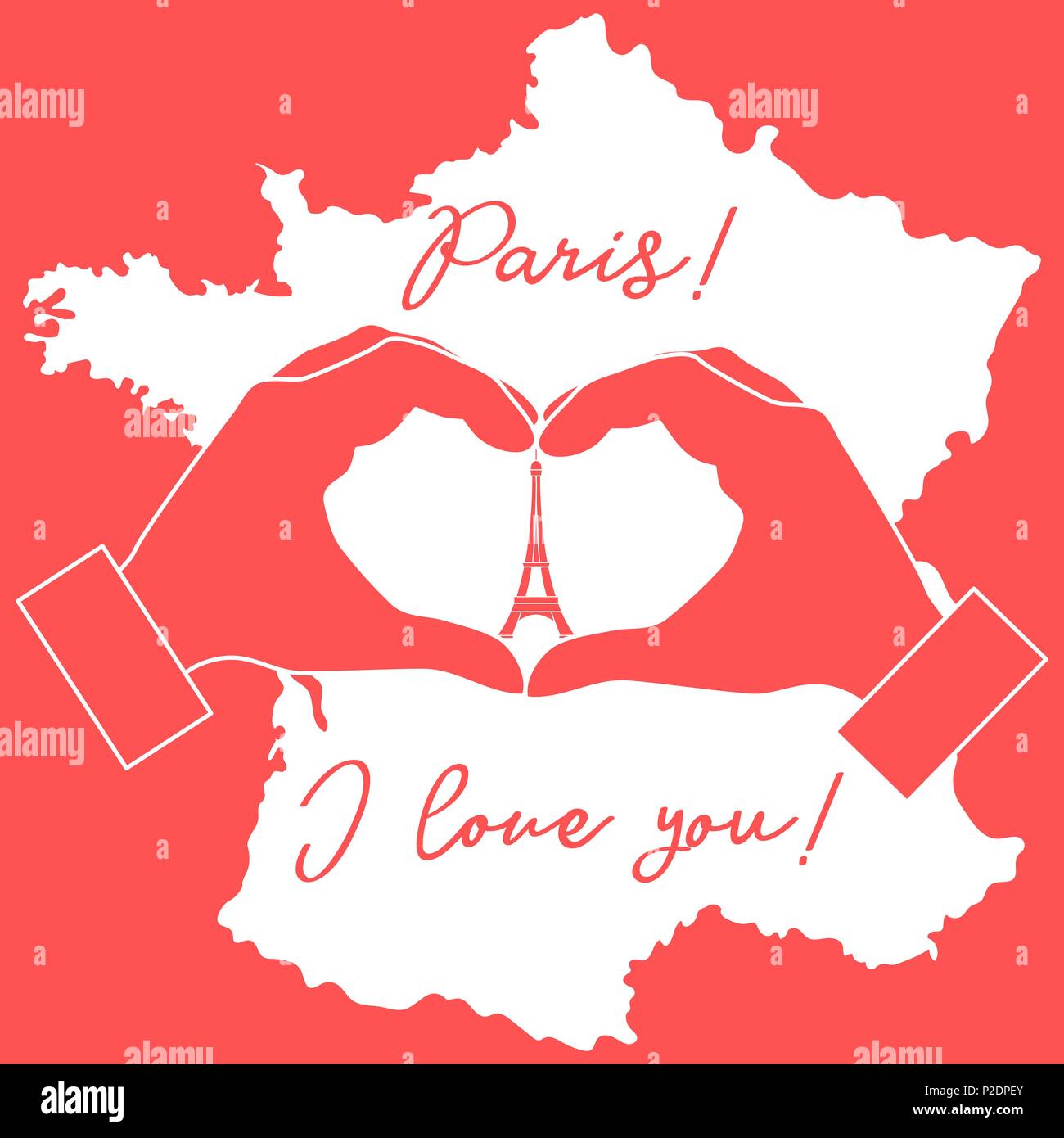 Hand making a heart shape. Tower, symbol of Paris. The inscription ...