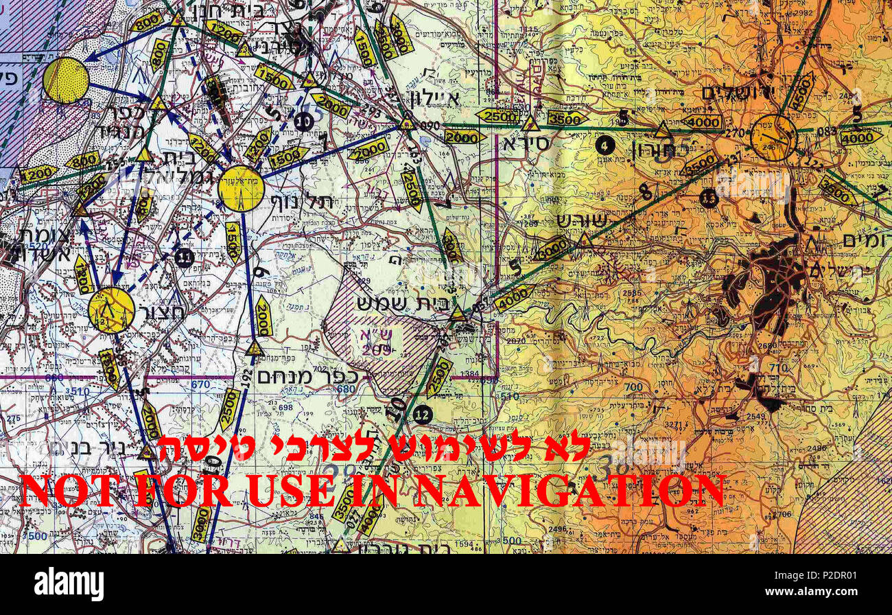 . English: Section of CVFR flight routes map between Jerusalem and the ...