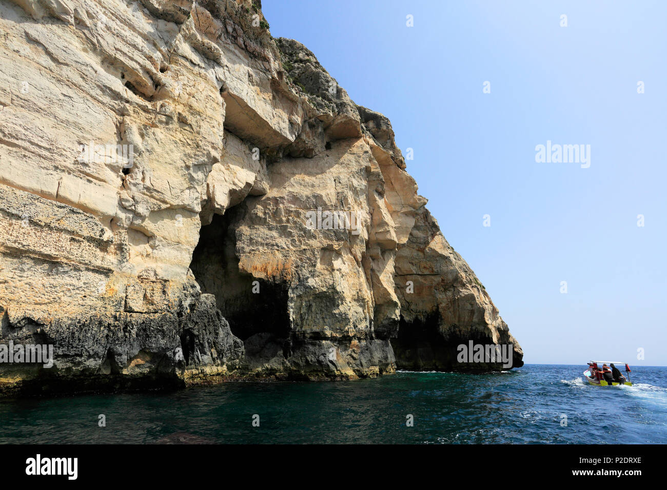 The Blue Grotto sea caves near the fishermen's harbour of Wied iz ...