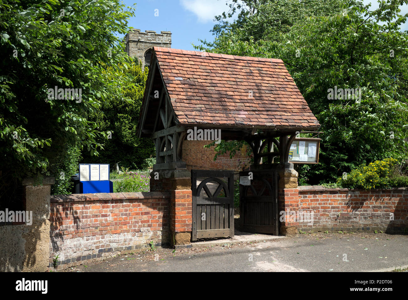 The lych gate of St Thomas`s Church, Catthorpe, Leicestershire, England ...