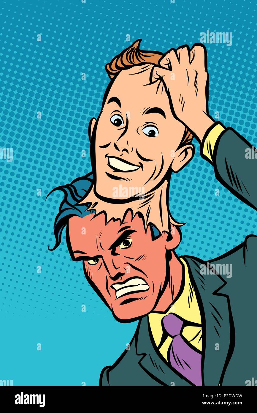 evil man mask good man. Comic cartoon pop art retro vector illustration ... evil man mask good man. Comic cartoon pop art retro vector illustration ...