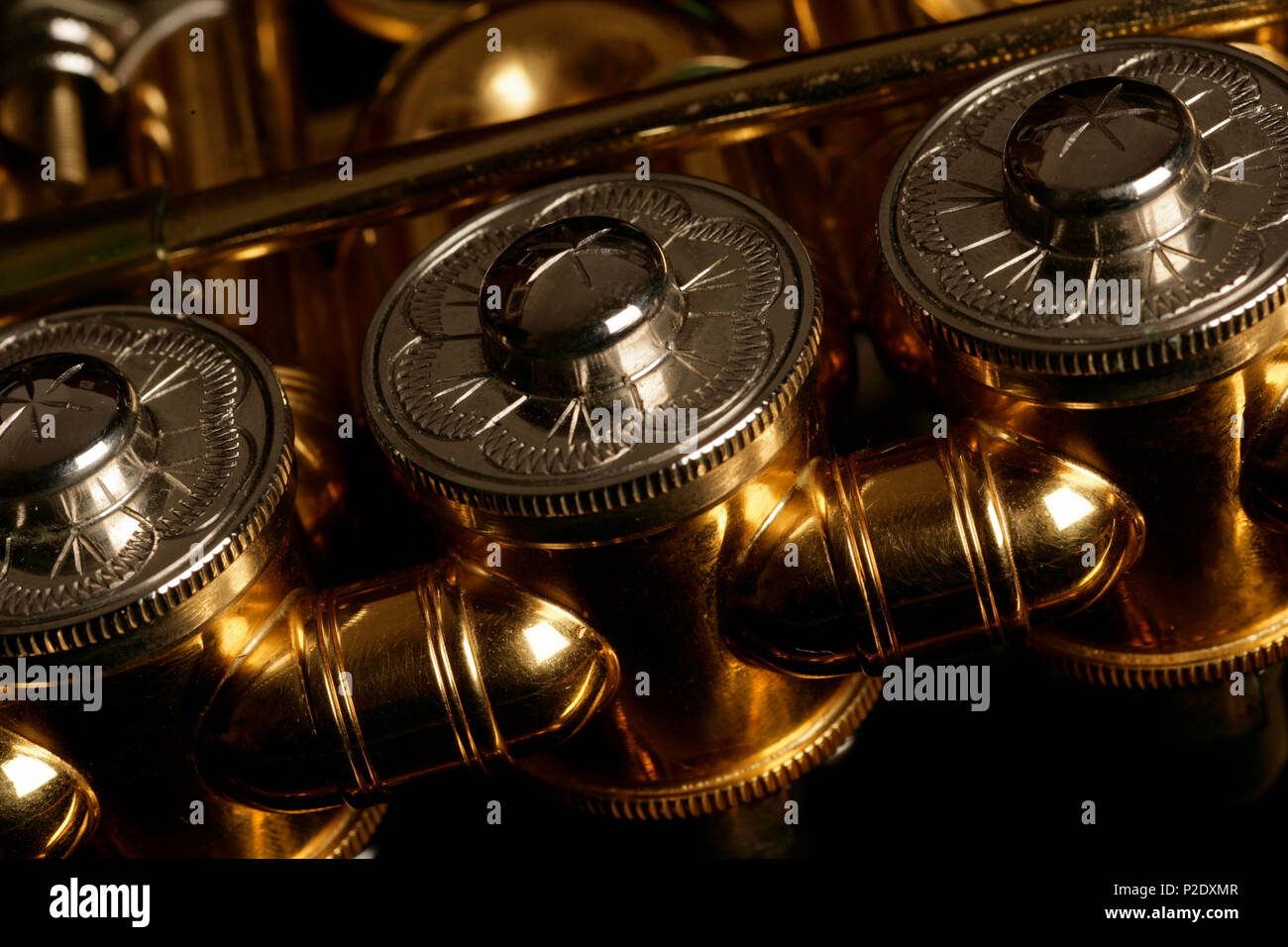 close-up of the valve covers of a rotary-valved trumpet Stock Photo - Alamy