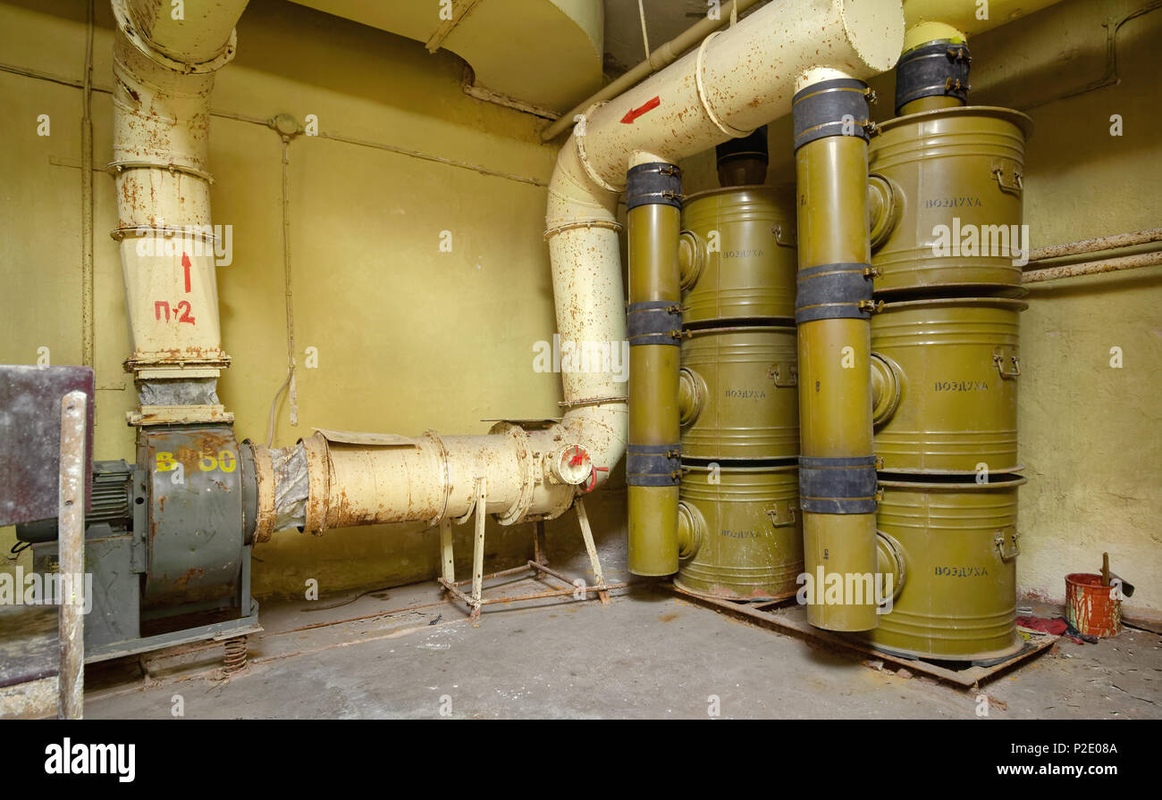 Air filtration system from chemical threats installed in a bomb shelter ...