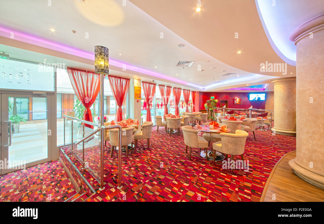 MOSCOW - SEPTEMBER 2014: Interior in modern style of the bar-restaurant ...
