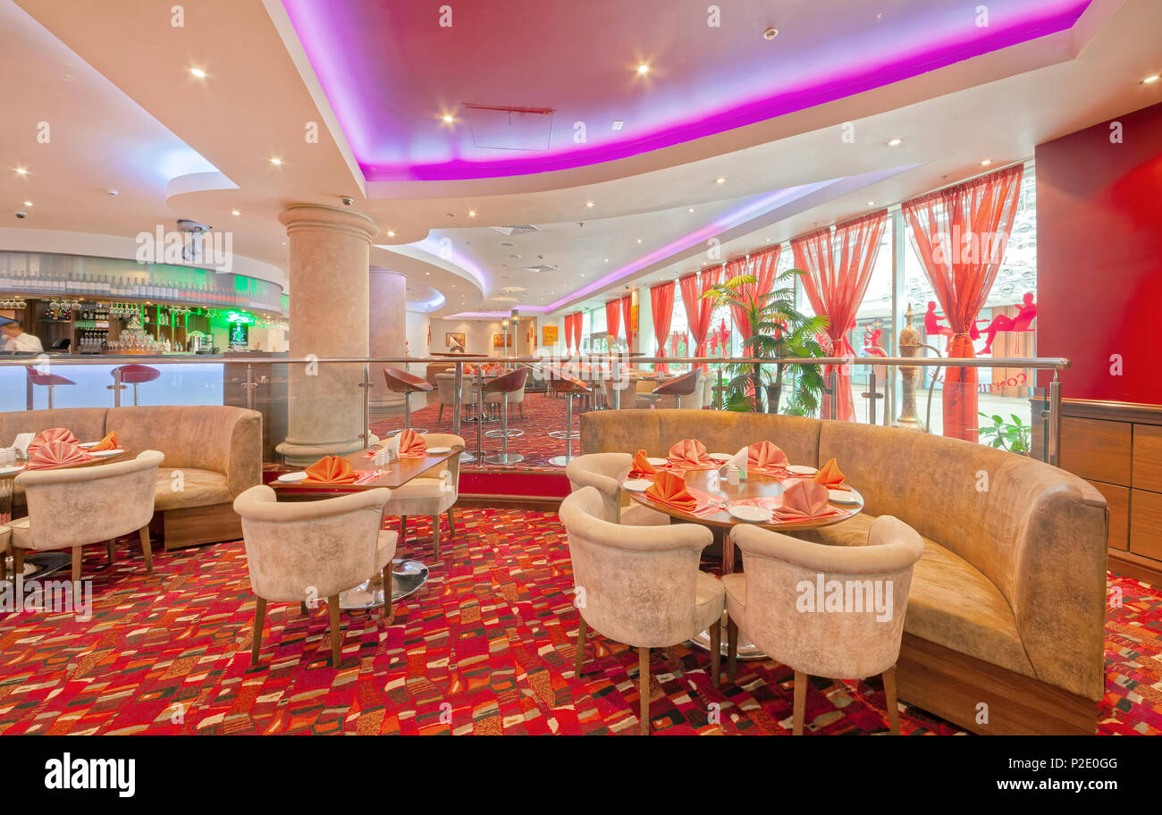 MOSCOW - SEPTEMBER 2014: Interior in modern style of the bar-restaurant ...