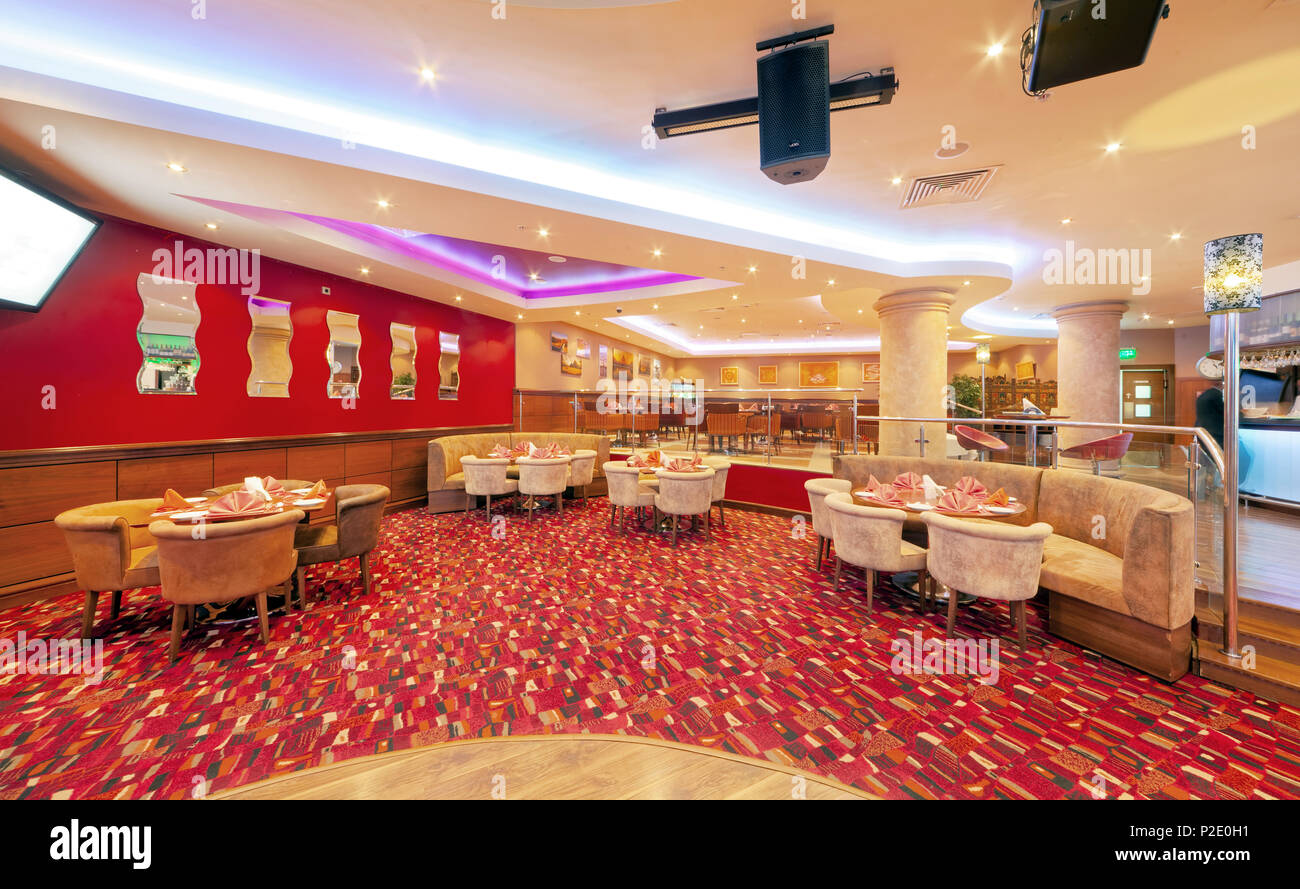 MOSCOW - SEPTEMBER 2014: Interior in modern style of the bar-restaurant ...