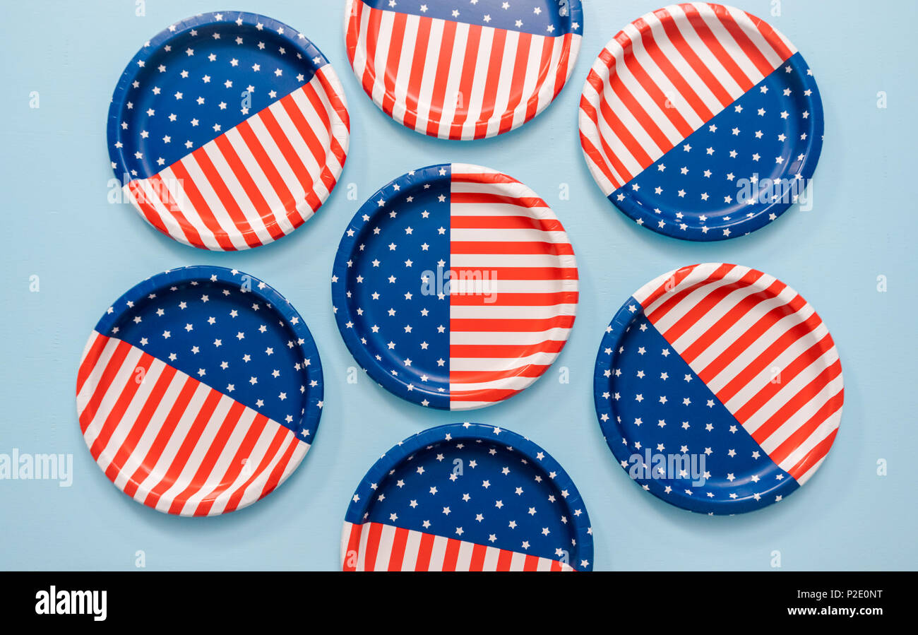 July 4th theme paper plate on blue background Stock Photo - Alamy