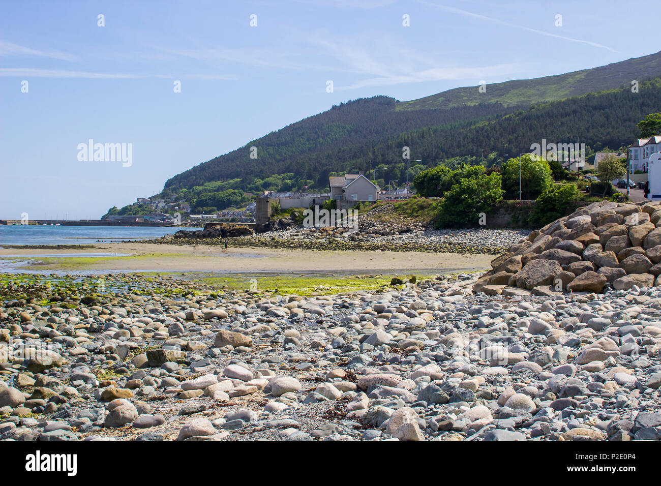 A view of the Mountains of Mourne from the stony beach at Newcastle ...