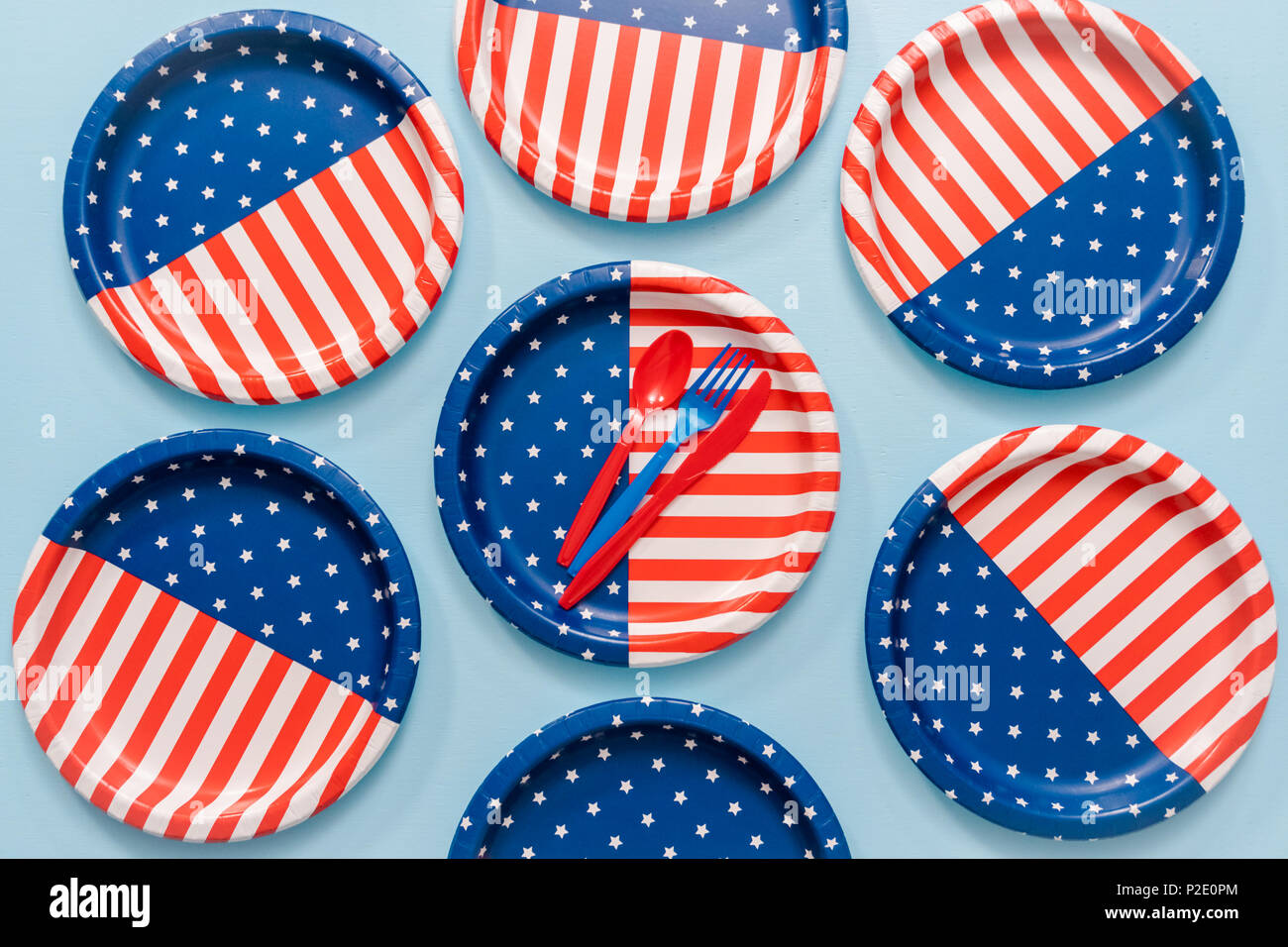 July 4th theme paper plate on blue background Stock Photo - Alamy