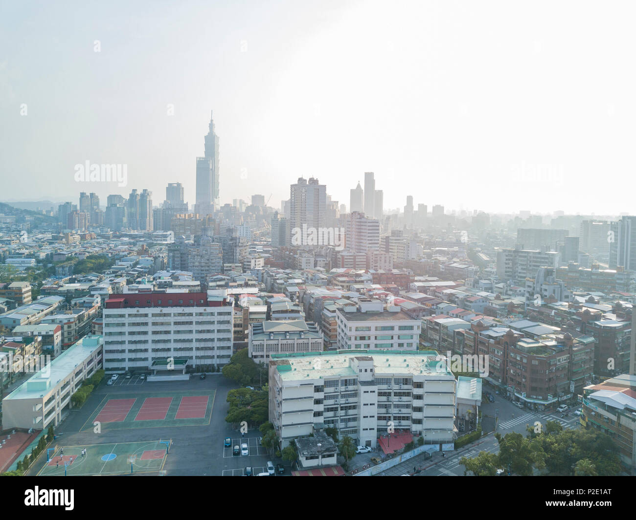 Aerial view of the Xinyi District and Taipei 101 from high at Taiwan ...
