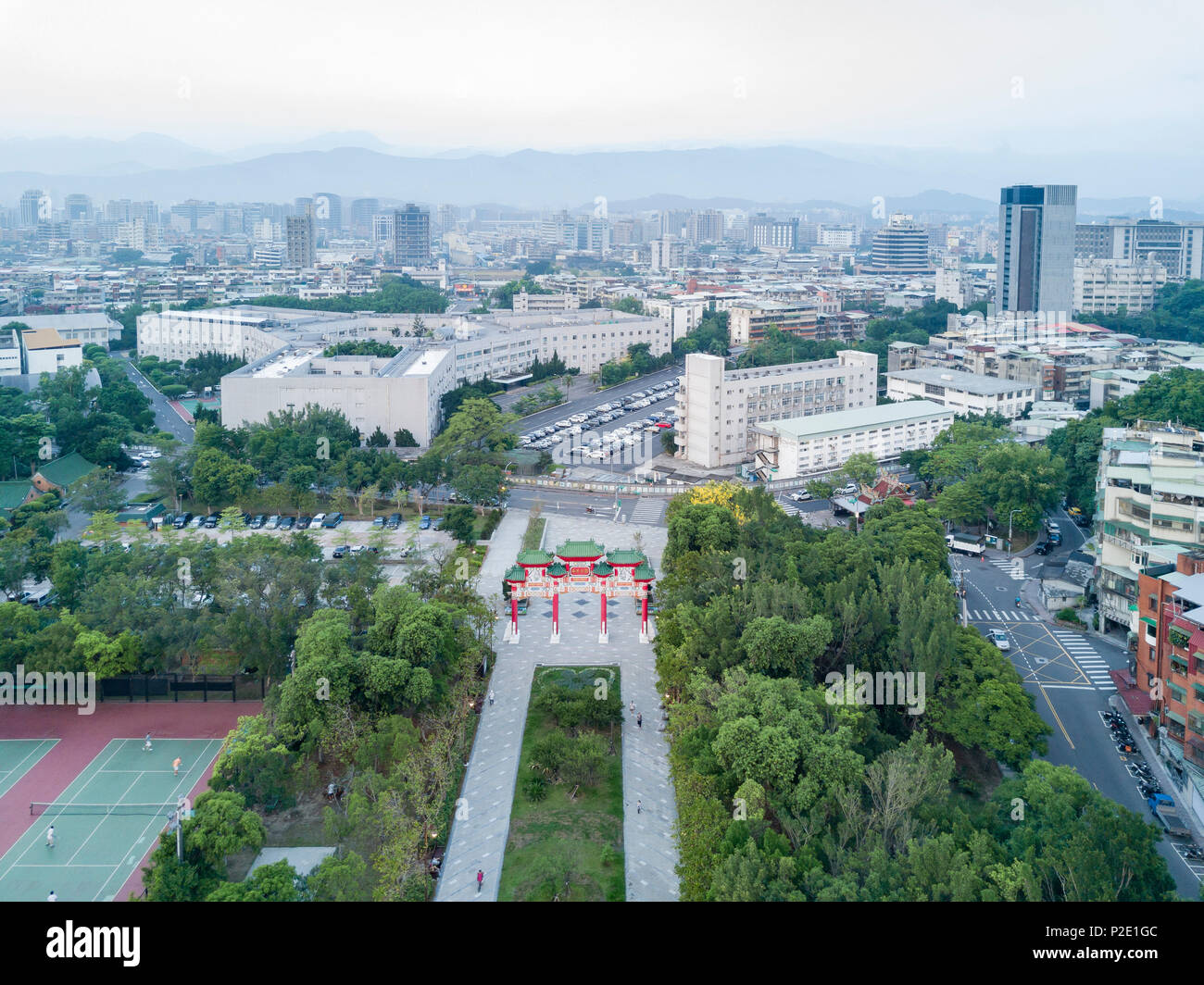 Aerial view of the beautiful landscape of Nangang Park at Taipei ...