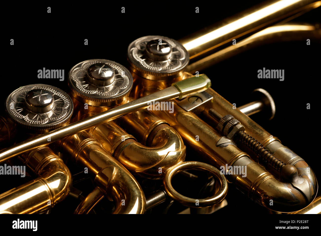 rotary-valved trumpet, valve covers Stock Photo - Alamy