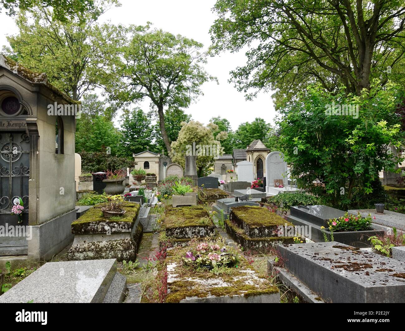 Summertime foliage, tombs, graves in Père Lachaise Cemetery, Paris ...