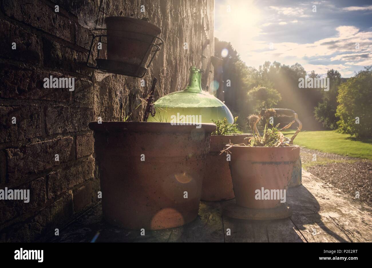 pots and vases on a farm in france Stock Photo - Alamy