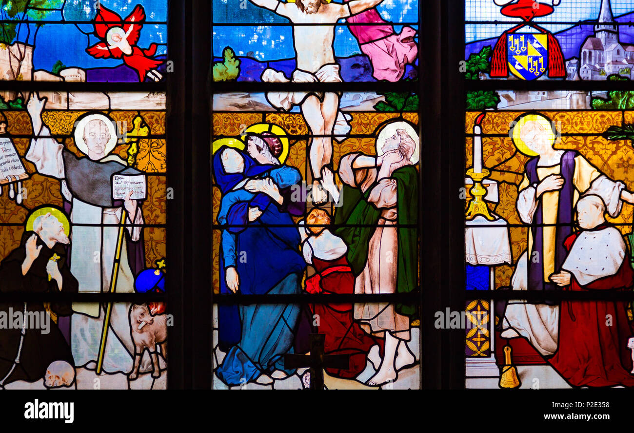 stained church window in france Stock Photo - Alamy