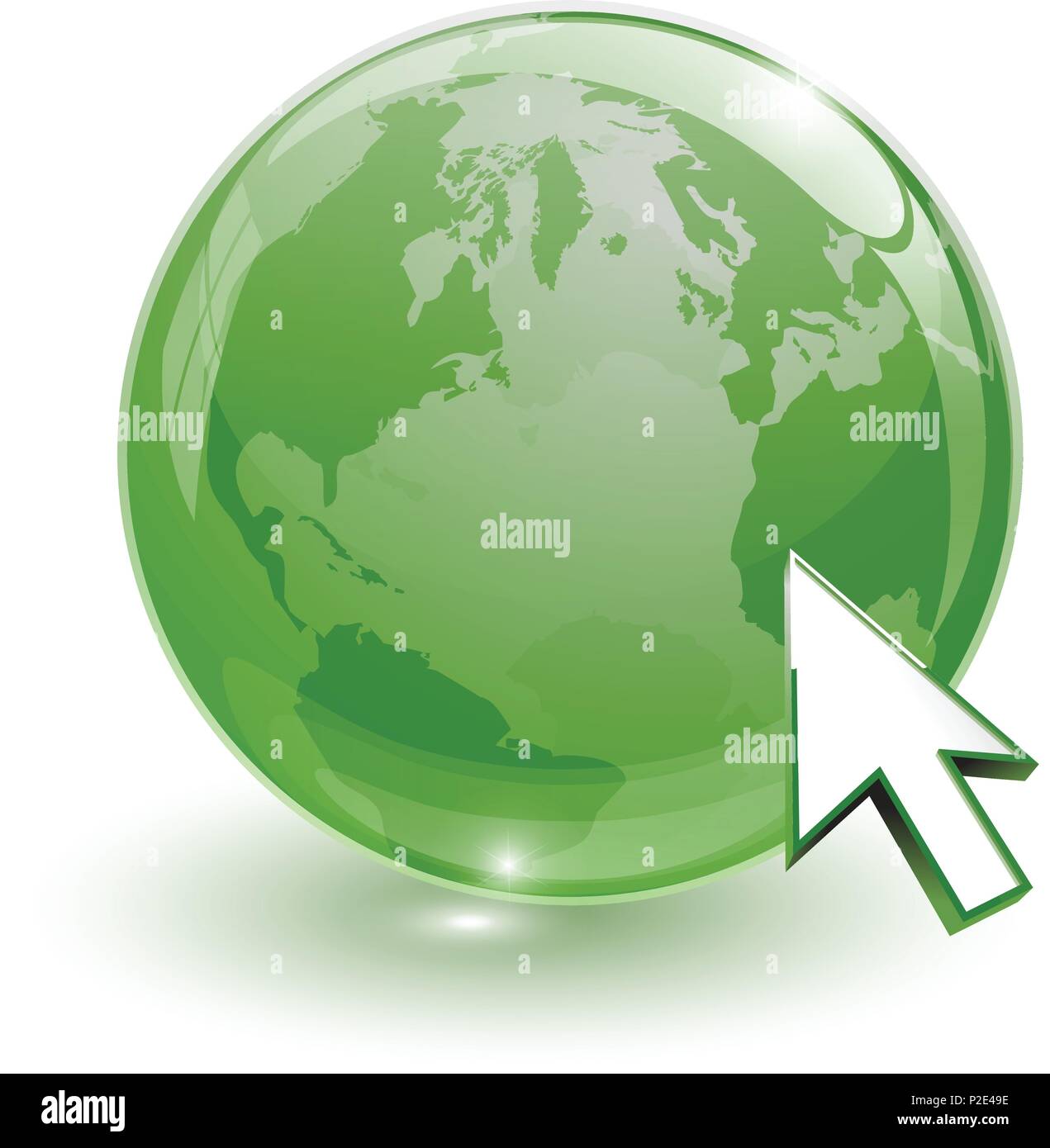 glass globe earth map 3d green and cursor on white background Stock ...