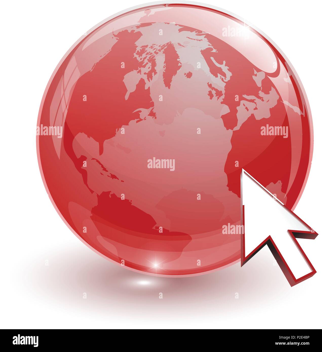 glass globe earth map 3d red and cursor on white background Stock ...