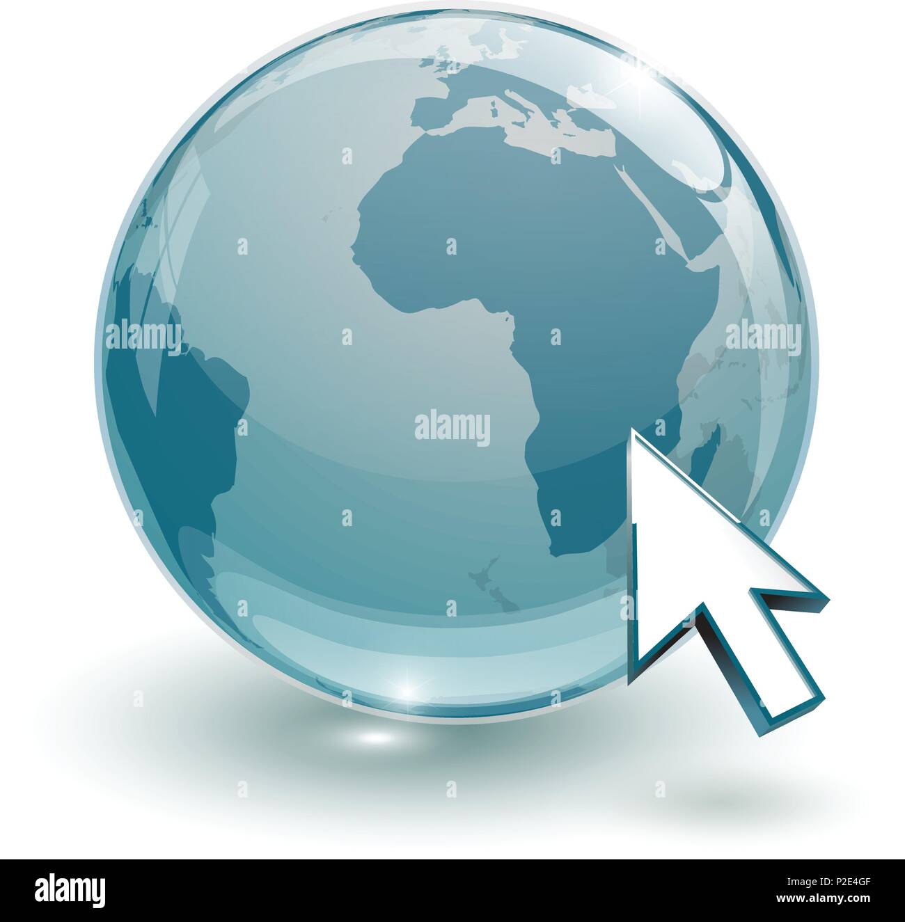 glass globe earth map 3d blue and cursor on white background Stock ...