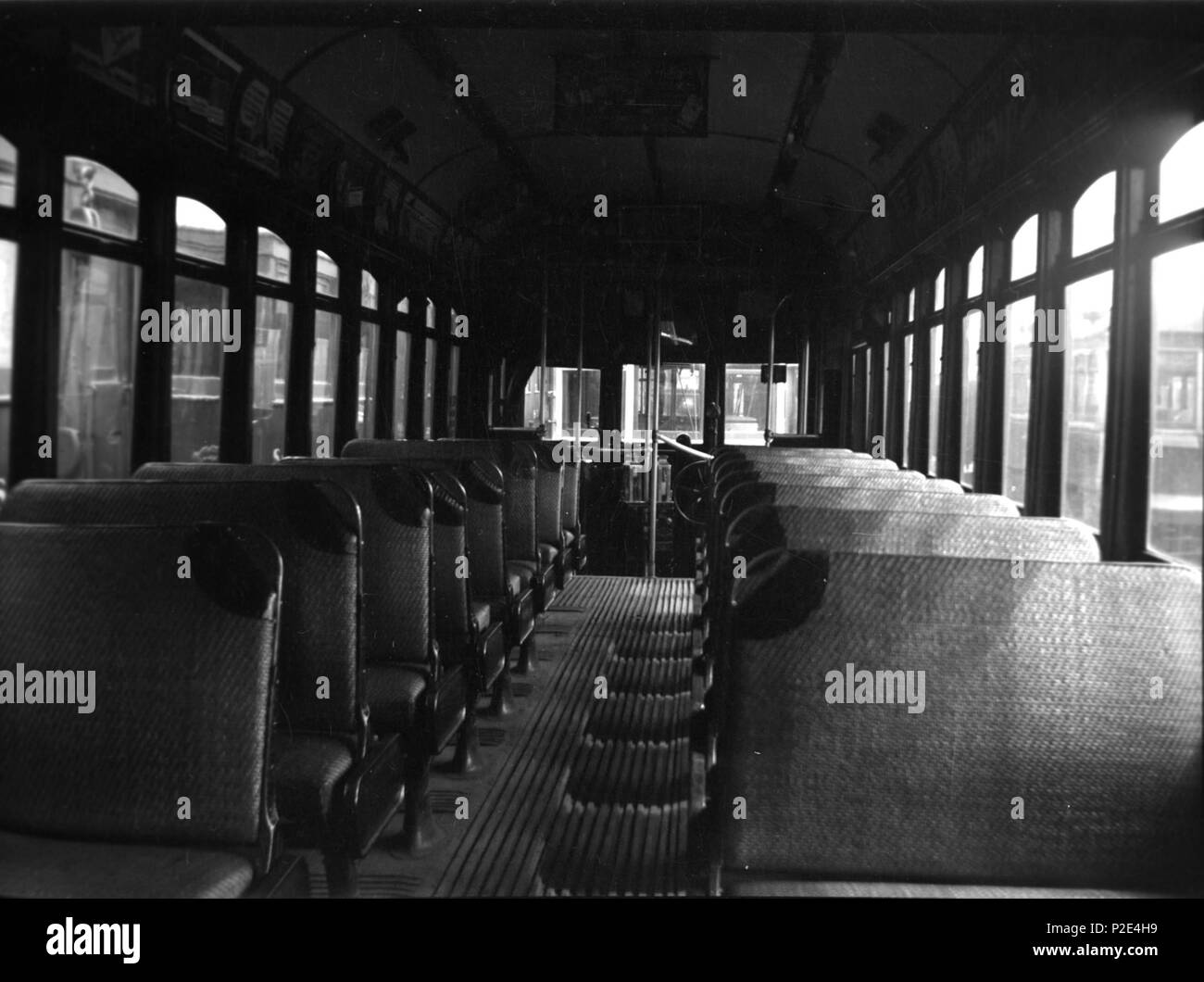 . Interior of TTC streetcar 2152, at the Lansdowne yard in 1939 ...