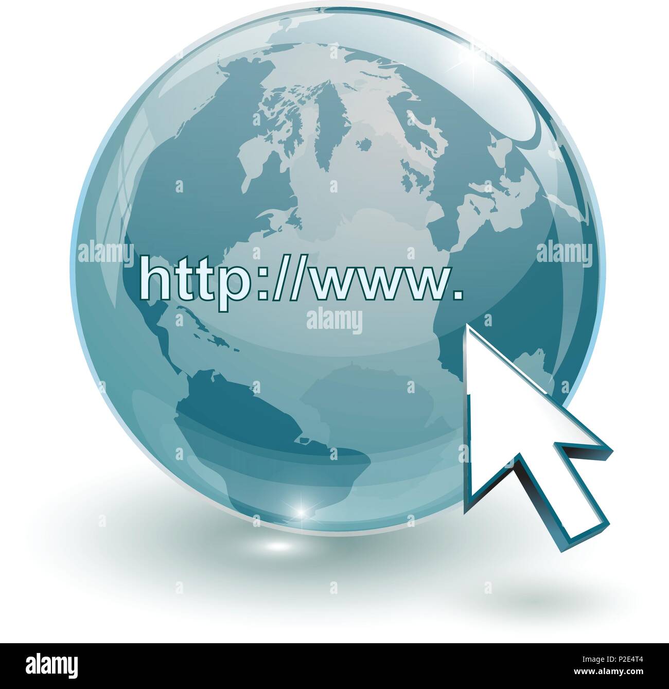 glass globe earth map 3d blue and cursor with internet address on white ...