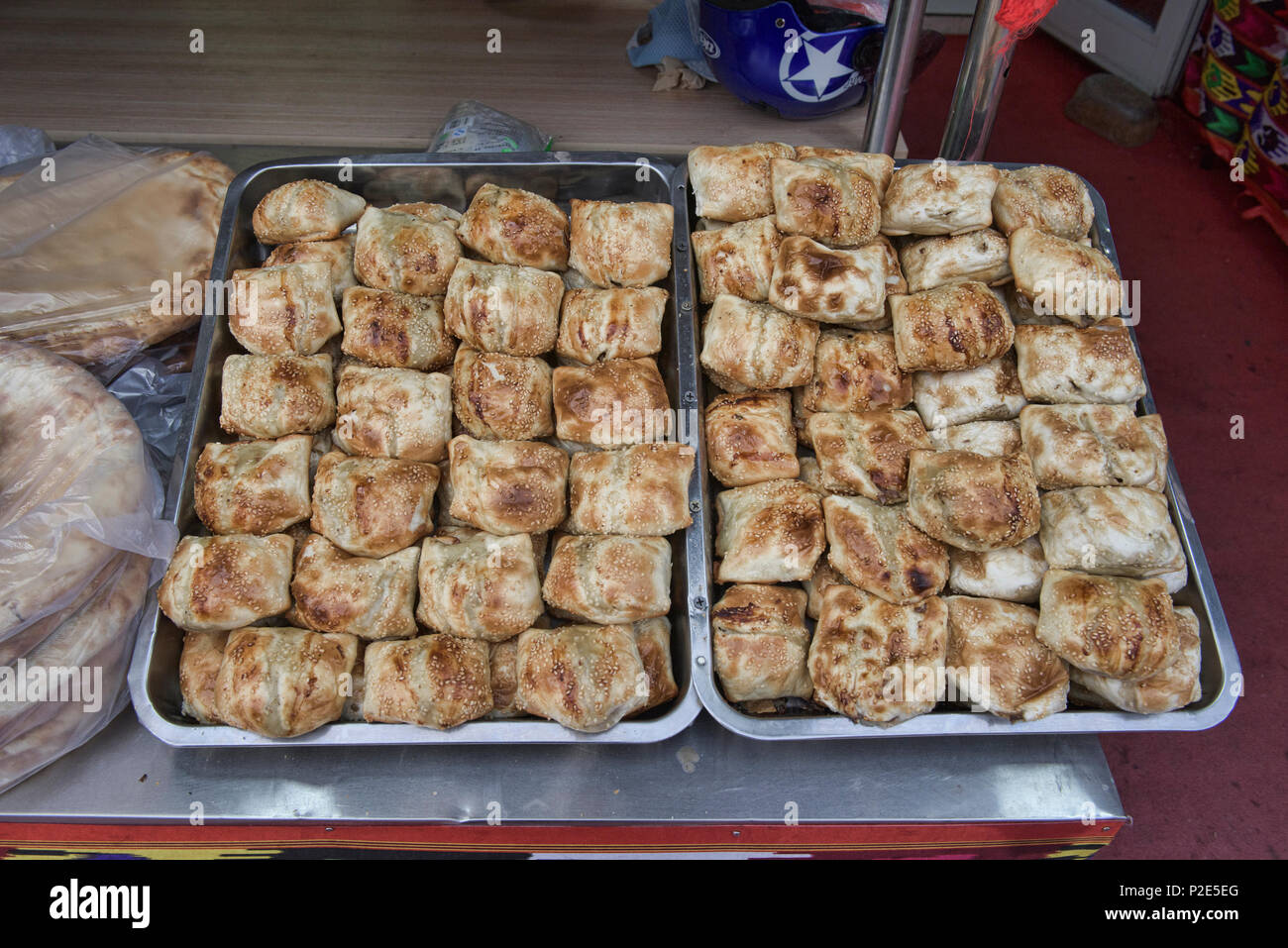 Samsi stuffed with mutton, Buerjin, China, Xinjiang, China Stock Photo ...