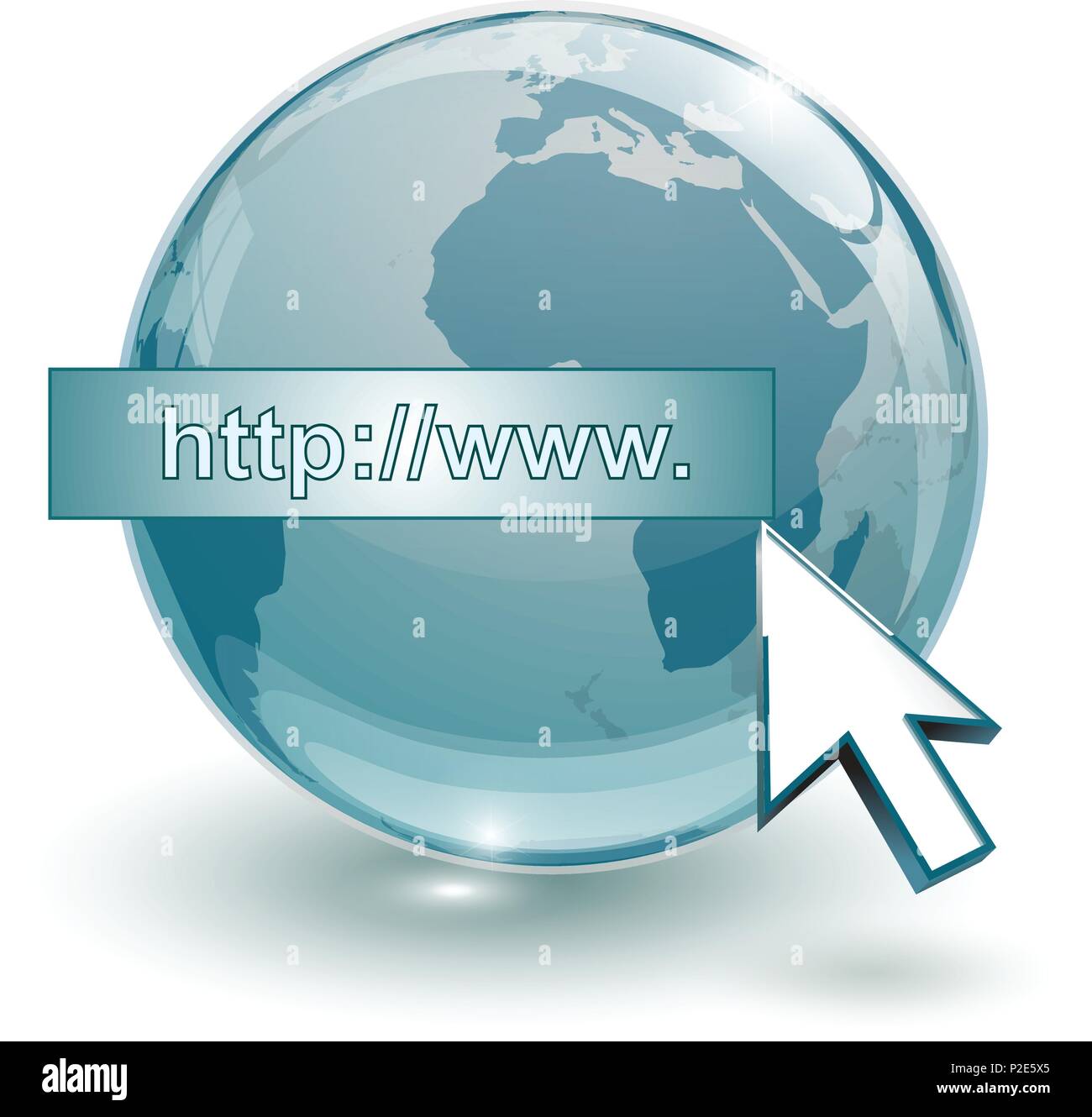 glass globe earth map 3d blue and cursor with internet address on white ...