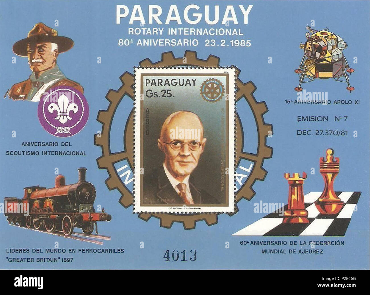 . Paul P. Harris . 1985. Unknown 40 Paul P. Harris 1985 Paraguay stamp ...