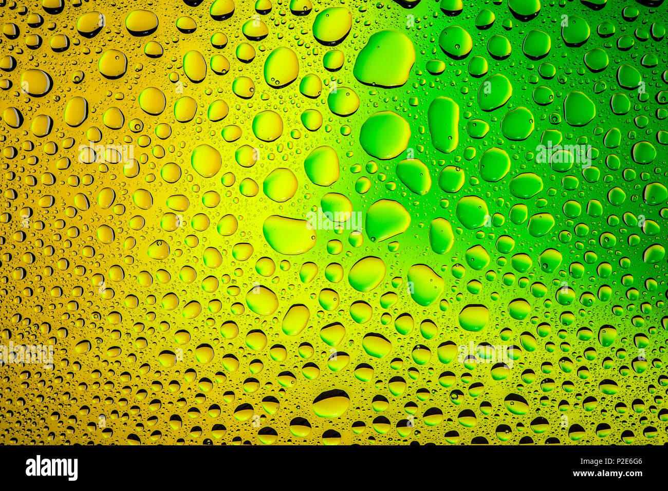 Close up of a water drops on a green and yellow gradient background ...