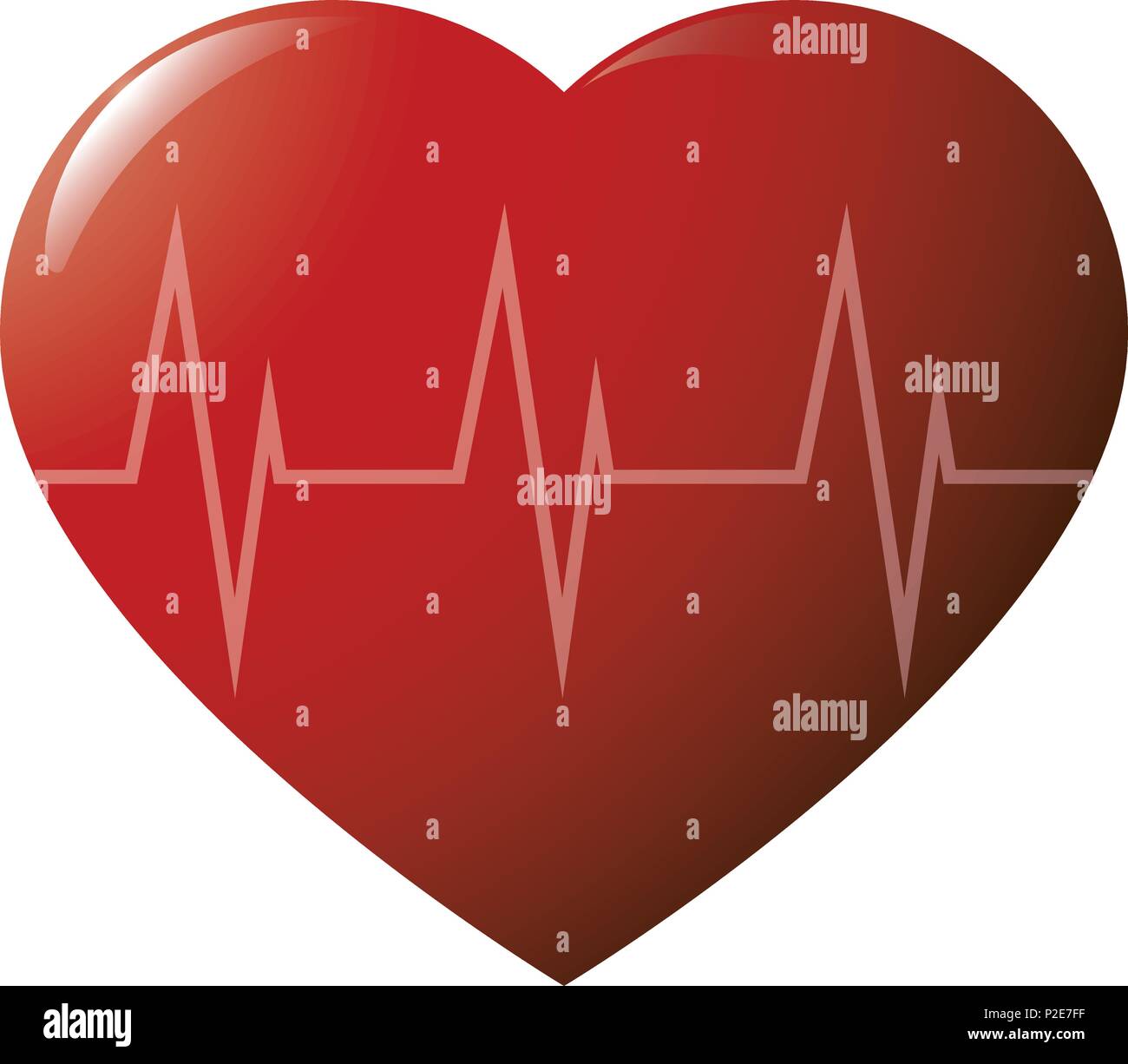Red Glossy Heart With Cardiogram On White Background Stock Vector Image