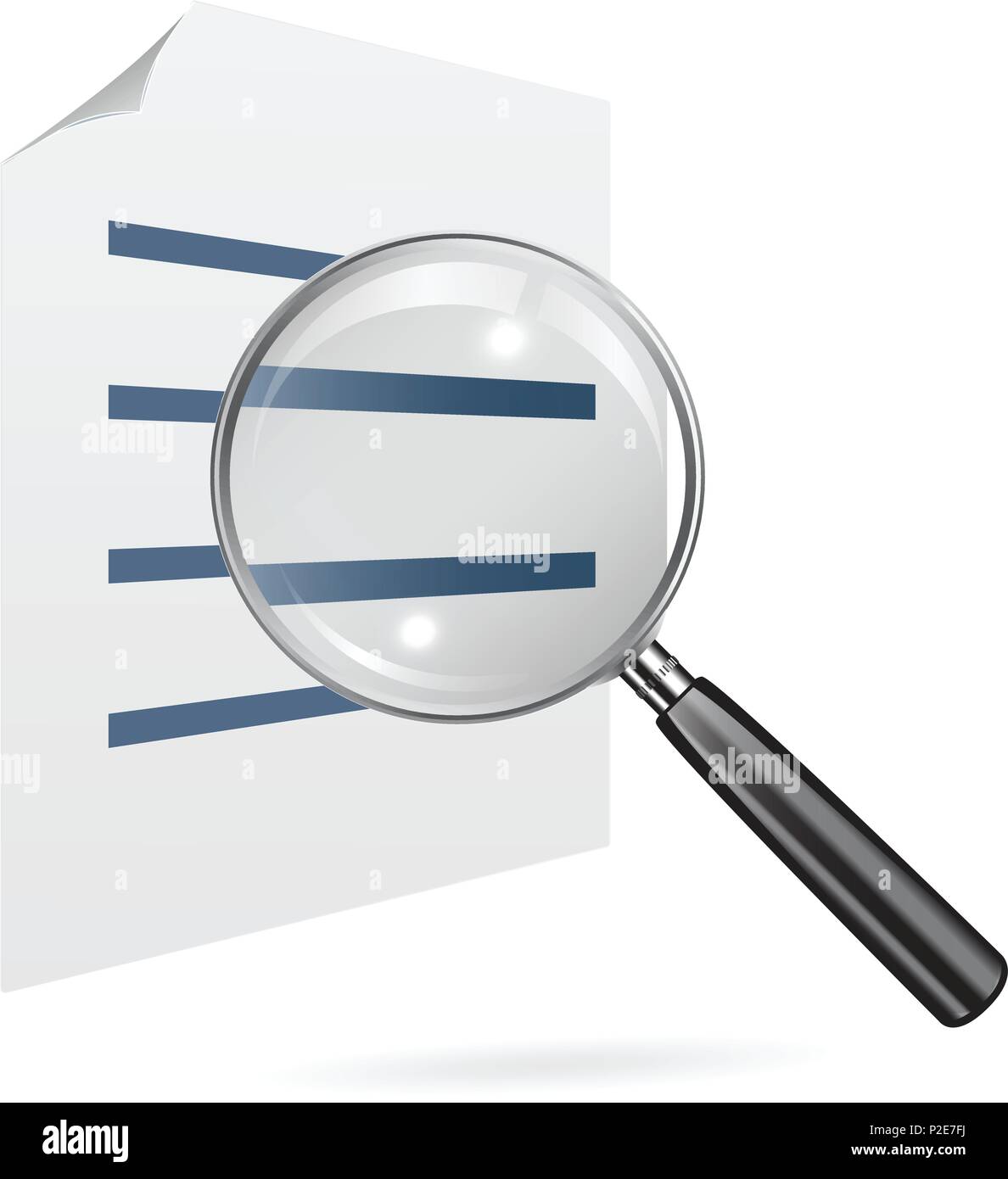 Magnifying glass with sheet of paper isolated on white background Stock ...